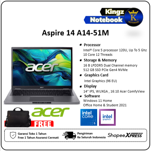 Jual Acer Aspire 14 A14 Intel Core 5 120U 16GB 1TB SSD Intel Graphics ...