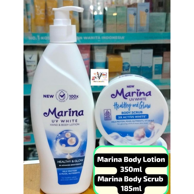 Jual MARINA PAKET UV HEALTHY & GLOW ( Body Lotion 350ml, Scrub 185ml ...