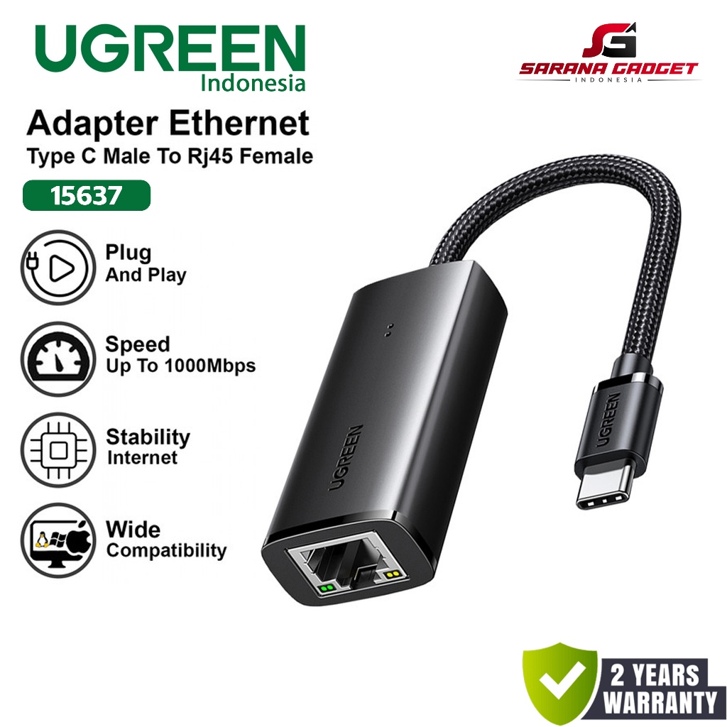 Jual UGREEN 15637 Ethernet Adapter Type C to RJ45 LAN Gigabit up to ...