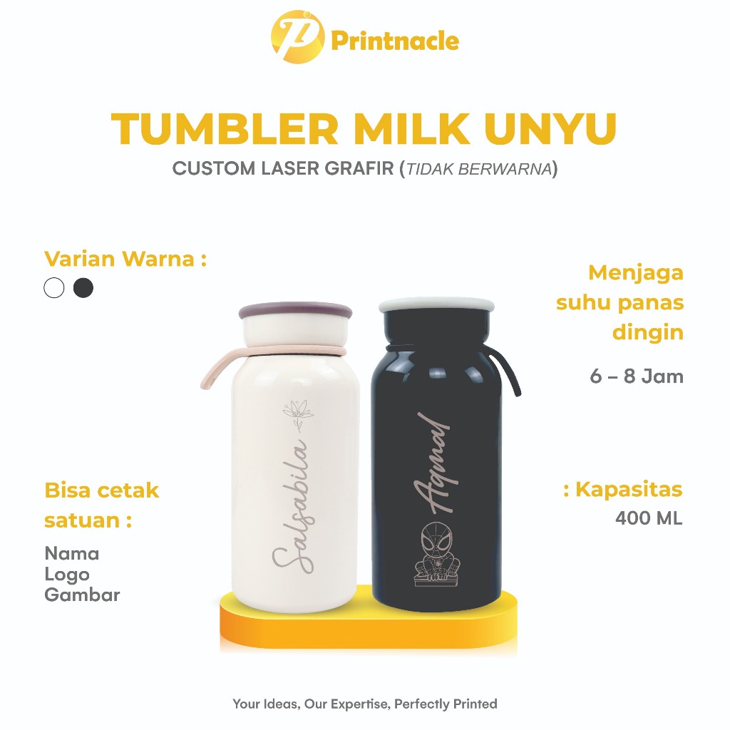 Jual Tumbler Custom Milk Unyu 400ml Cetak Laser Grafir Nama Botol Minum ...
