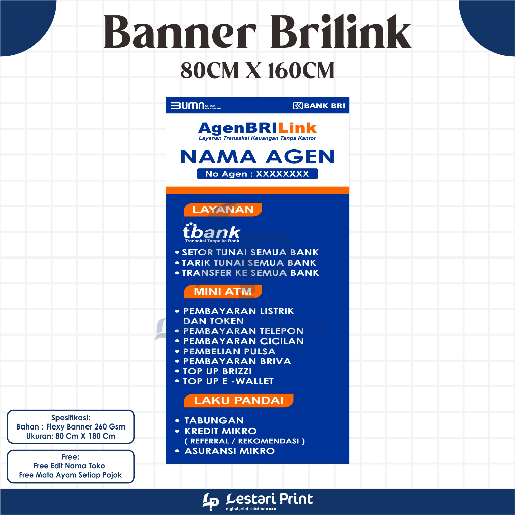 Jual SPANDUK BANNER BRILINK / 80 CM X 160 CM / LESTARI PRINT | Shopee ...