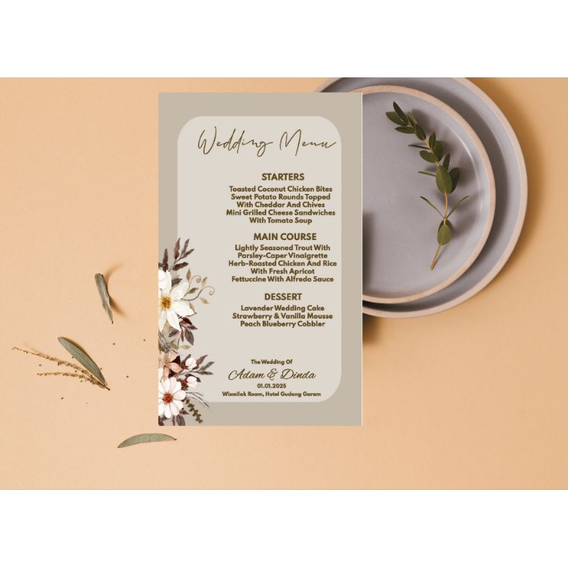 Jual (MN1) KARTU MENU/WEDDING DINNER/MENU MAKAN MALAM/KARTU SOUVENIR ...