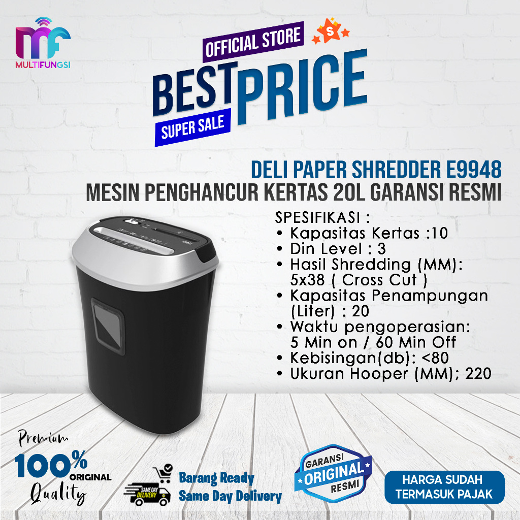 Jual Deli Paper Shredder E9948 Mesin Penghancur Kertas 20L Garansi ...
