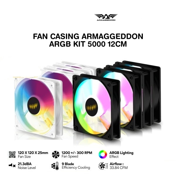 Jual Fan Casing Armaggeddon ARGB KIT 5000 RGB PC Cooling Fan with 9 ...