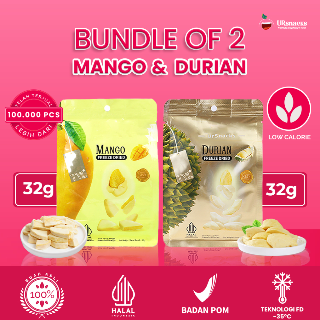Jual URSNACKS BUNDLE OF 2 [LIVE] - FREEZE DRIED KERIPIK DURIAN 32gr + MANGO 32gr - Snack Keripik ...