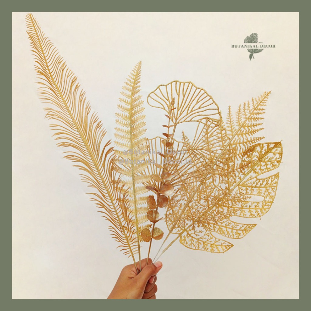 Jual Hiasan Bunga Emas Eid Mubarak Eucalyptus Emas Glitter Dekorasi ...