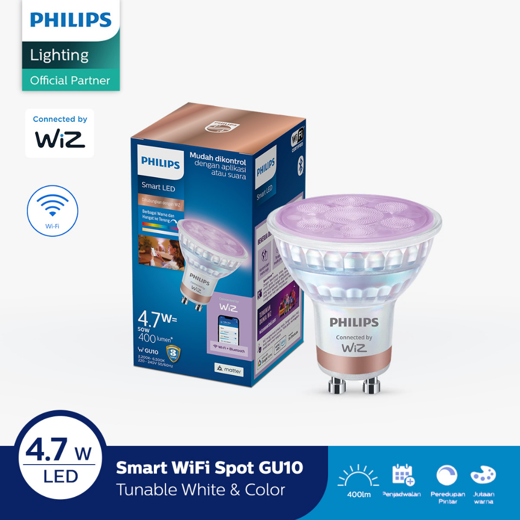 Jual Philips Lampu Spotlight Smart Wifi LED MR16 4.7W GU10 Bluetooth ...