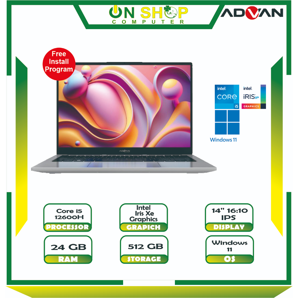 Jual Advan Work PLus H1 Intel Core i5 12600H RAM 24GB 512GB SSD Iris Xe ...