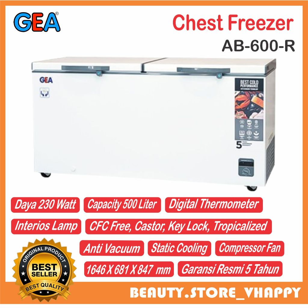 Jual Chest Freezer GEA 500 Liter AB-600R Garansi Resmi | Shopee Indonesia