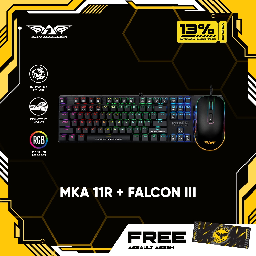 Jual Armaggeddon Combo Mechanical Keyboard MKA-11R RGB Raptor + Mouse Gaming Falcon III RGB ...