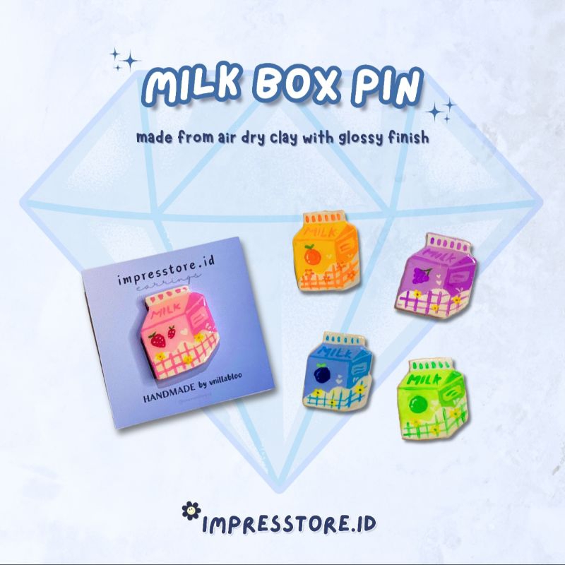 Jual Clay Pins Milk Box | Handmade | Air Dry Clay | Pin Lucu ...