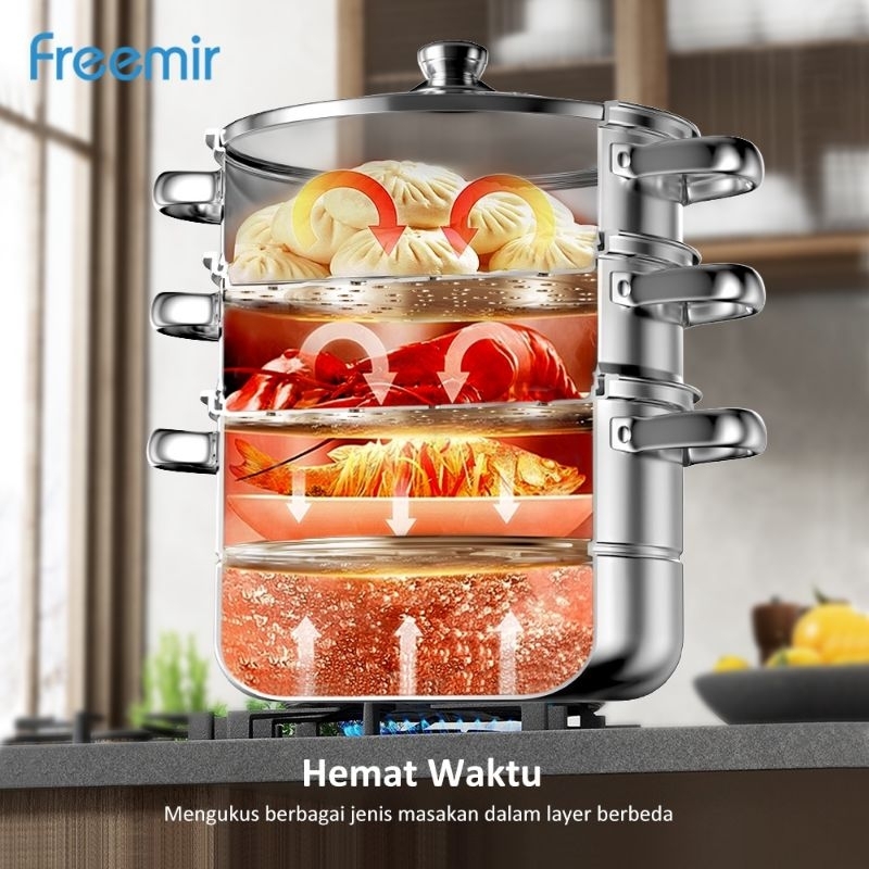 Jual Freemir Panci Kukus Besar 3 susun stainless steel dandang kukusan ...
