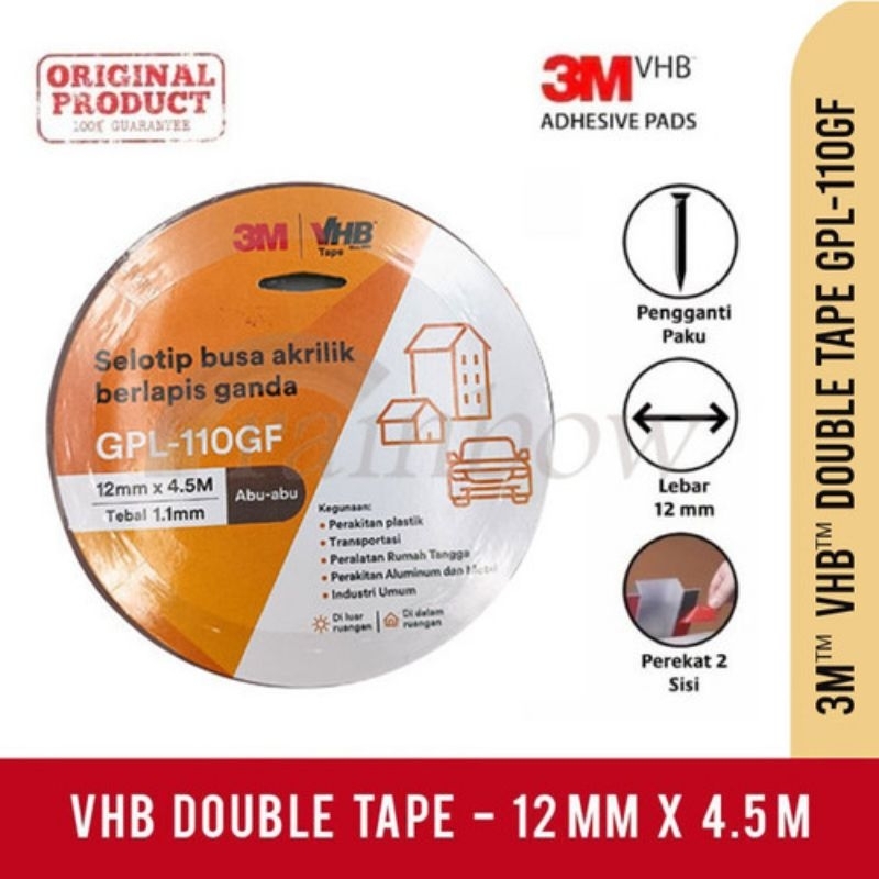 Jual Double Tape 3M VHB 12mm X 1,1mm X 4,5meter, Bangunan & Otomotif, 100% ORIGINAL Product ...