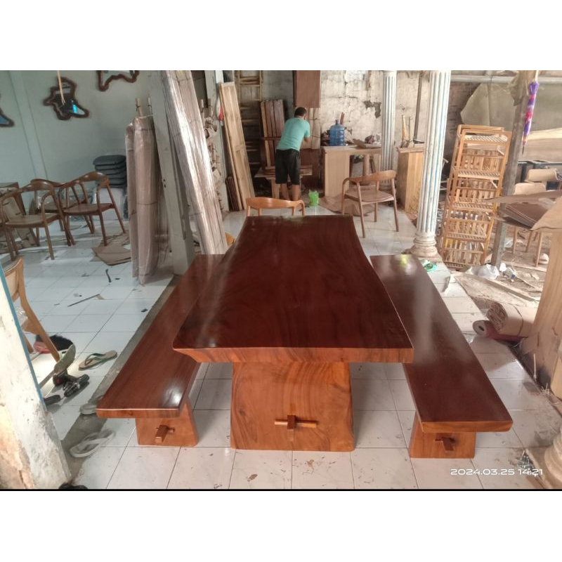 Jual DP MEJA MAKAN TREMBESI 200X70 T75 bangku 2 biji | Shopee Indonesia