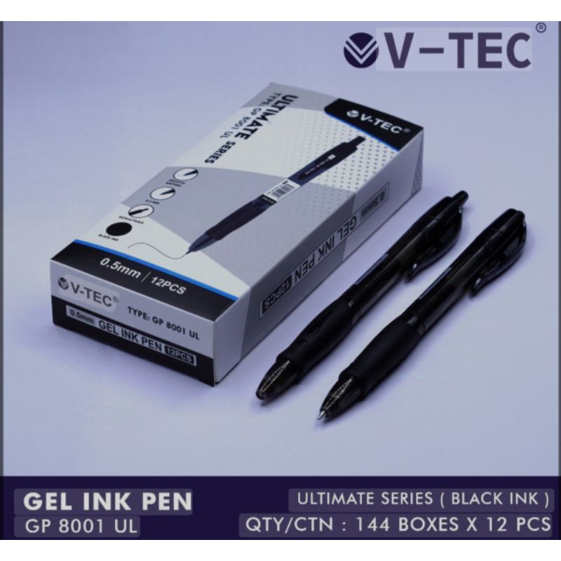 Jual V-TEC Retractable Gel Pen GP 8001 UL (Black) | Shopee Indonesia