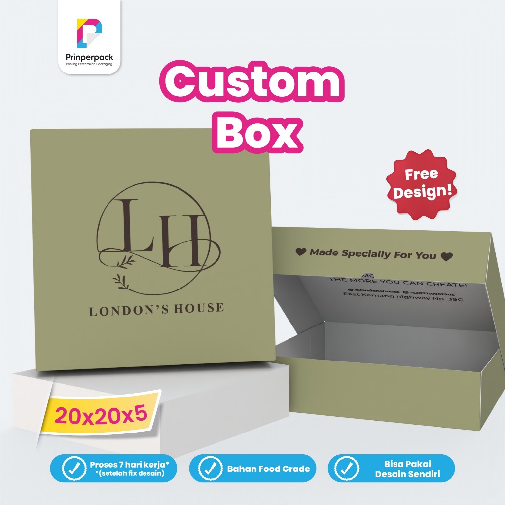 Jual Kemasan kue custom ukuran 20x20x5 cm / Kemasan cetak logo sendiri ...