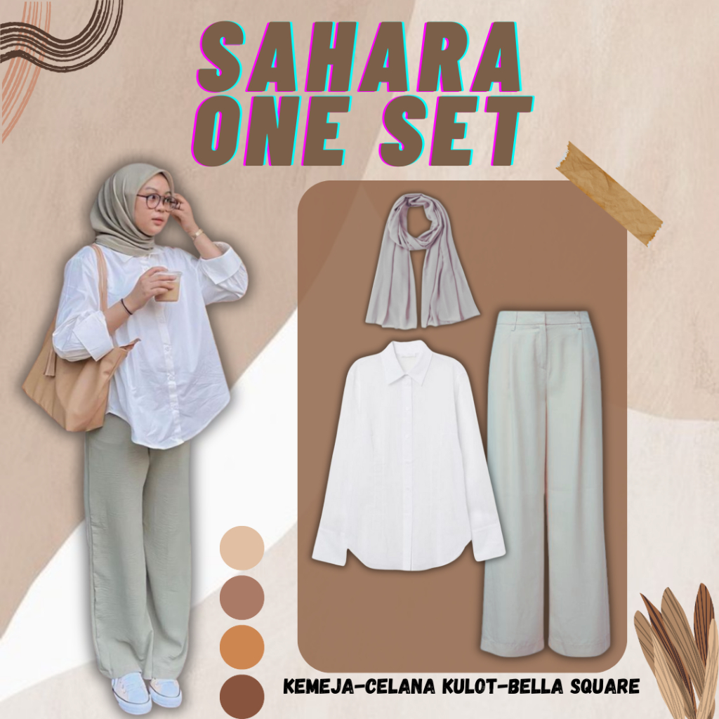 Jual Sahara One Set Remaja Terbaru ( Kemeja Putih, Celana Kulot Dan Bella Square) OOTD Simpel ...