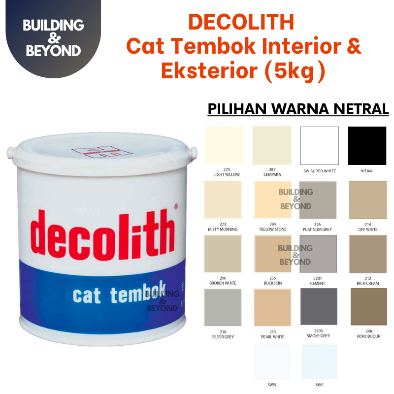 Jual DECOLITH CAT TEMBOK DINDING INTERIOR & EKSTERIOR GALON 5KG WARNA ...