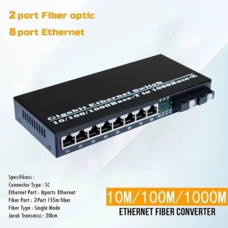 Jual Media Converter Ethernet Fiber Switch 8 Port FO SC 8FO 2Lan | Shopee Indonesia