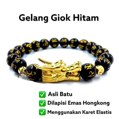 Jual Gelang Pria Naga Giok Hitam Kombinasi Mantra Budha | Shopee Indonesia