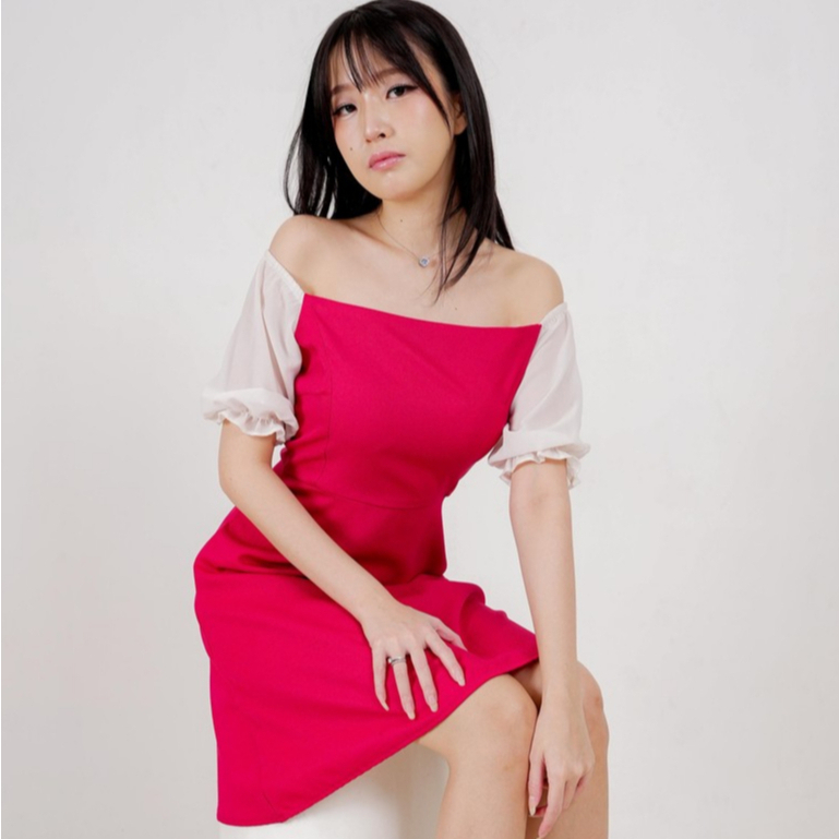 Jual 99kOUTLET Mini Dress A Line Off Shoulder Lengan Pendek Puff 1153 ...