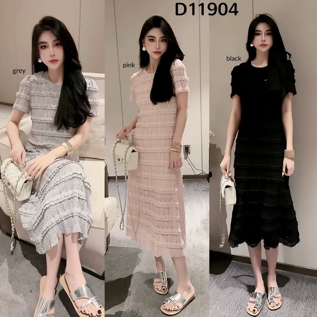 Jual [FG] Ruffle Lines Simple Lace Dress D11904 | Shopee Indonesia
