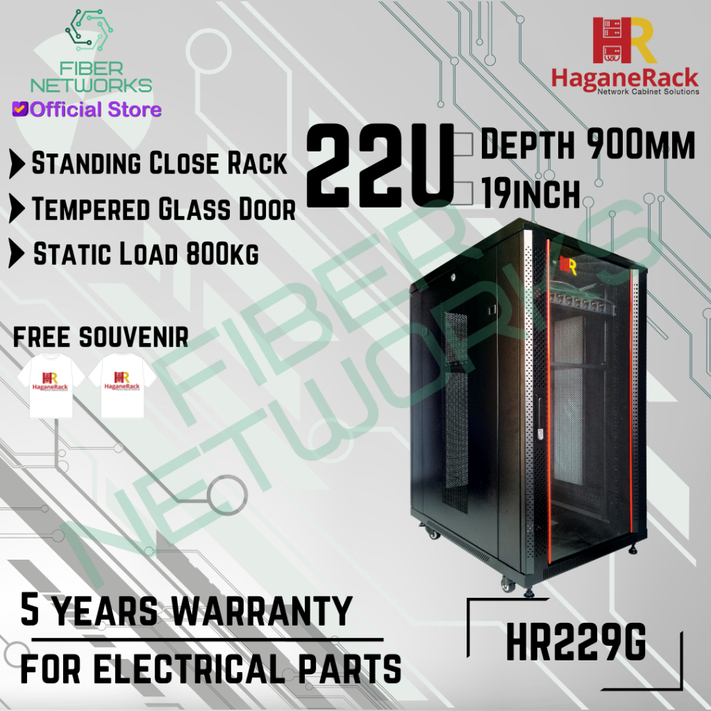 Jual CLOSE RACK HAGANERACK HR229G - RAK SERVER 22U Depth 900mm Tempered ...