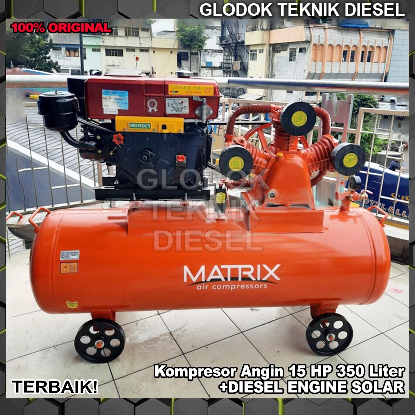 Jual Matrix Kompresor Angin 15 HP 350 Liter + Engine Penggerak Diesel ...