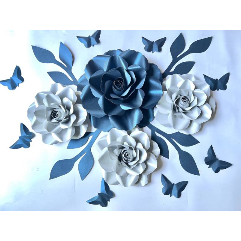 Jual ready Paper flower dekorasi bunga kertas backdrop lamaran dekorasi ...