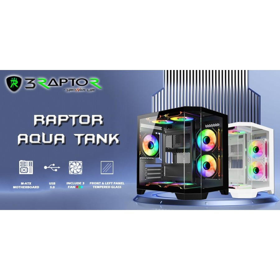 Jual CASING GAMING RAPTOR AQUA TANK M-ATX/M-ITX + USB 3.0 - FREE 3 FAN ...