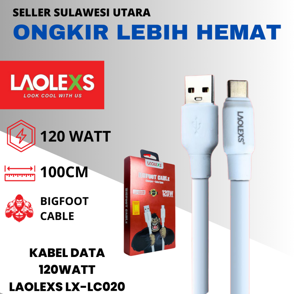 Jual KABEL DATA 120W TYPE-C VERY FAST CHARGING BIGFOOT CABLE LAOLEXS LX ...