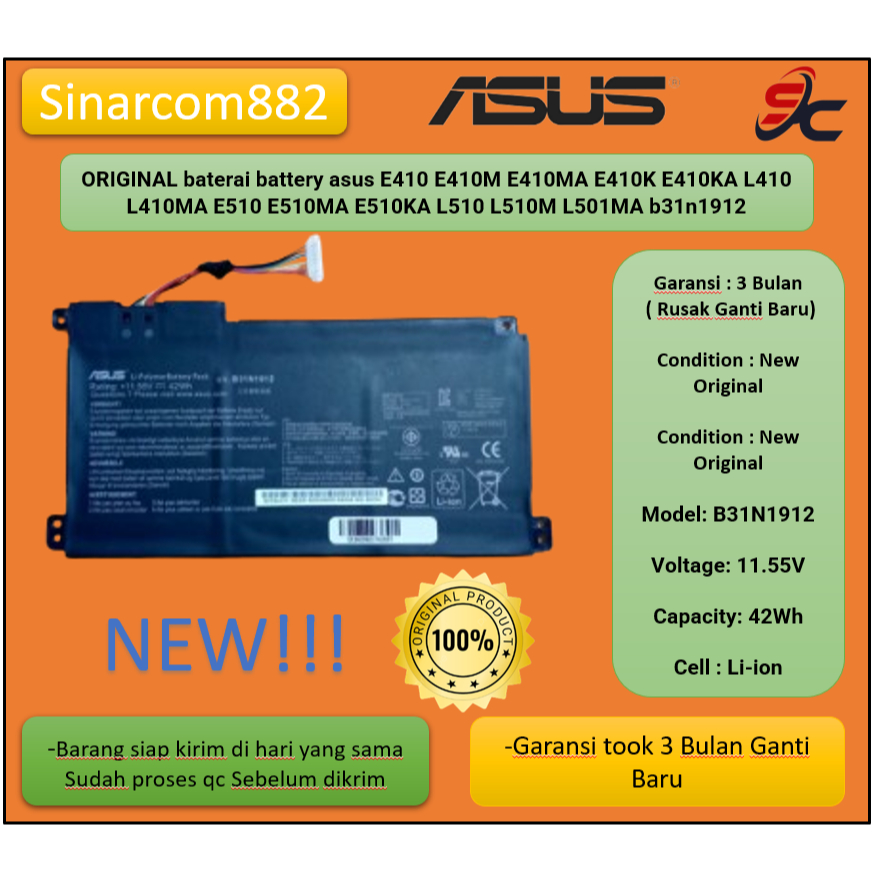 Jual ORIGINAL baterai battery asus E410 E410M E410MA E410K E410KA L410 L410MA E510 E510MA E510KA ...
