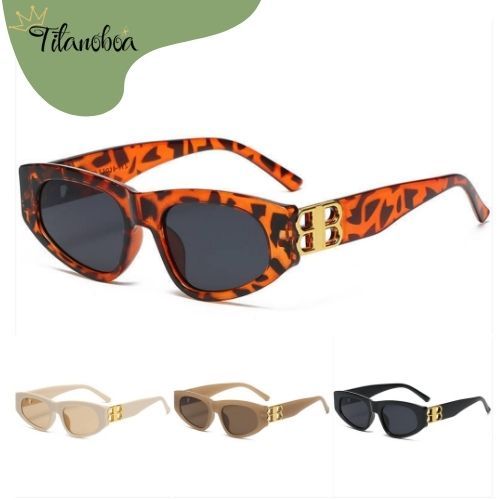 Jual PL-H025 Kacamata Hitam Wanita Double B Logo Anti Uv Fashion Retro Vintage Frame Persegi ...