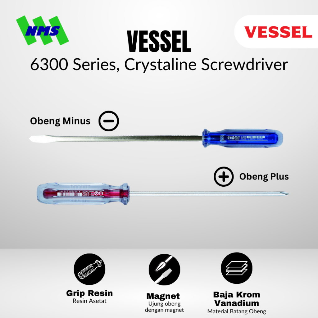 Jual Obeng Plus Minus Magnet VESSEL 6300 Crystaline Screwdriver ...