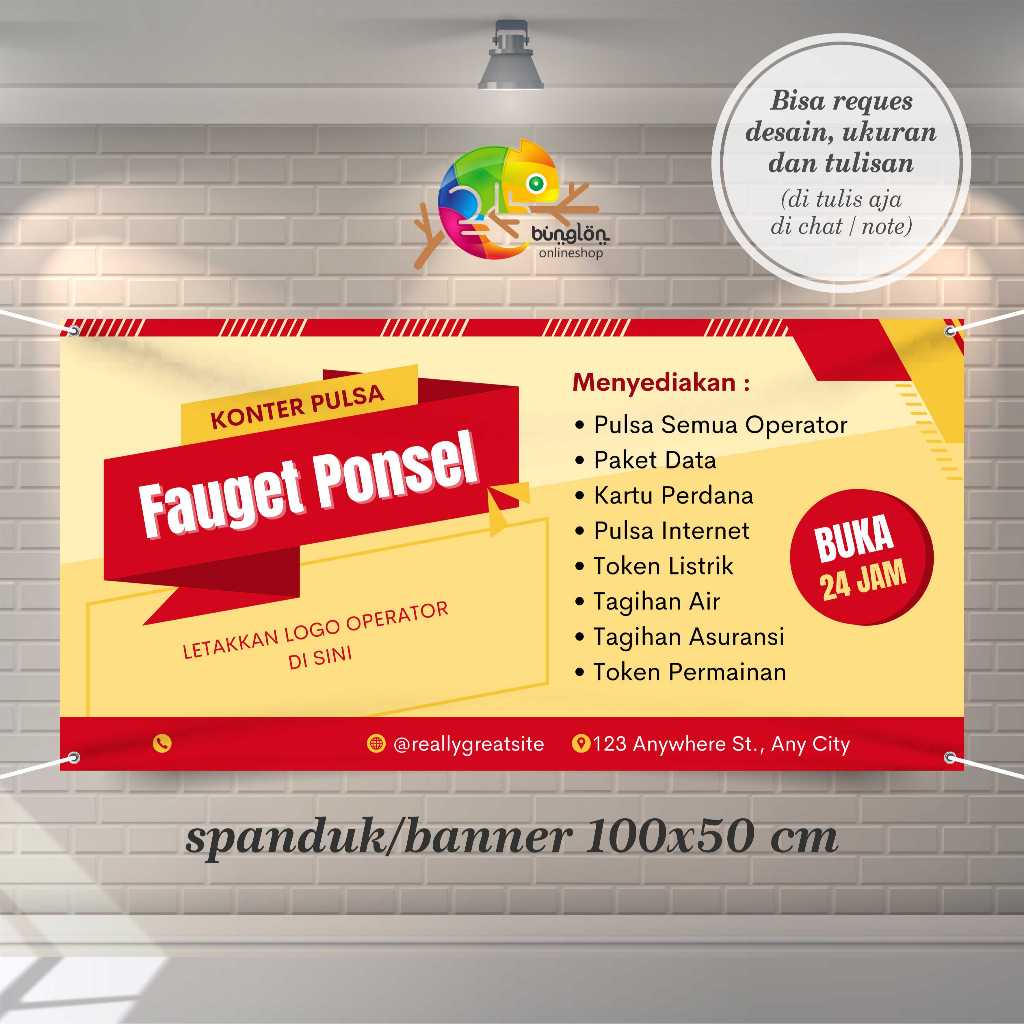 Jual Cetak Spanduk Banner Merah kuning simpel bisnis toko pulsa paket ...