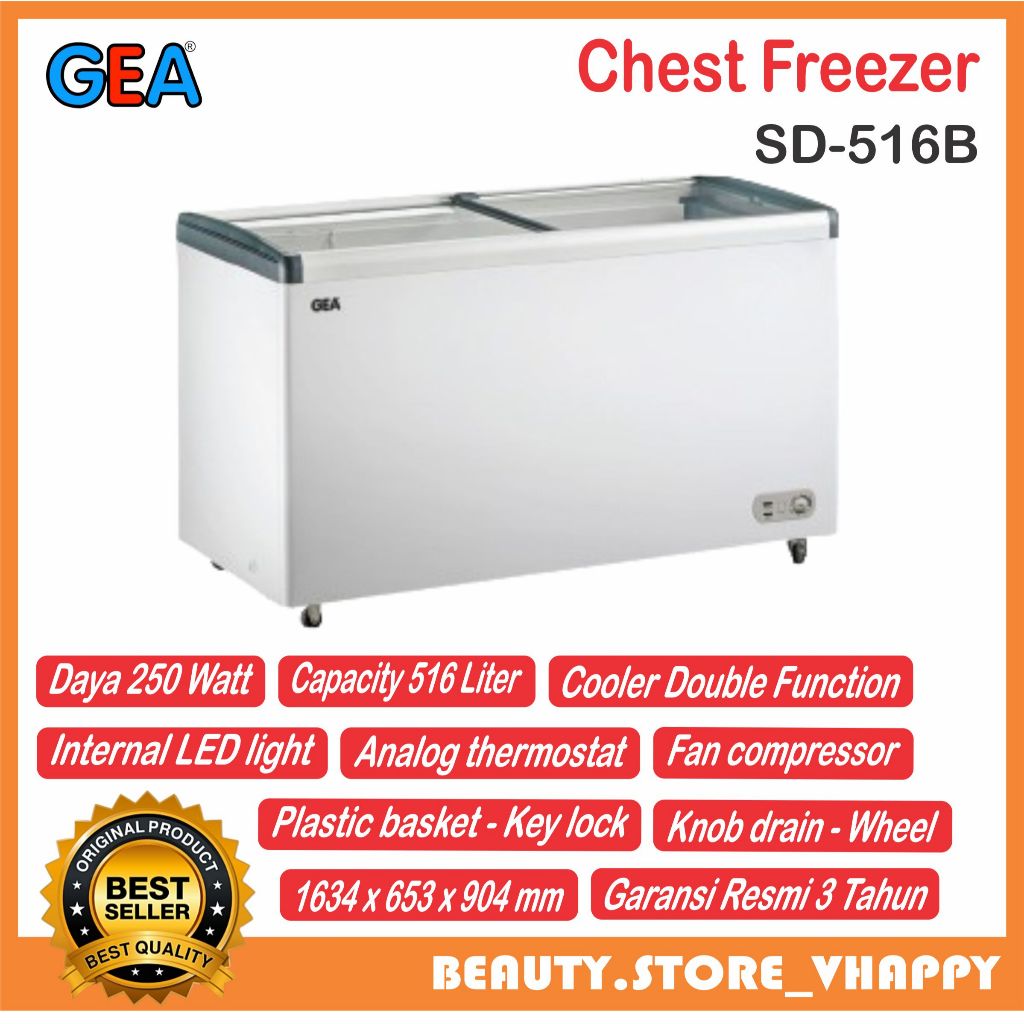 Jual Freezer GEA Sliding Glass 516 Liter SD-516B Garansi Resmi | Shopee ...