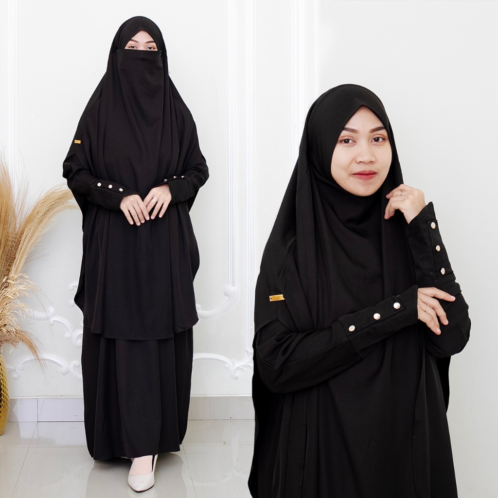 Jual Aqueenah - Abaya set Hijab Syari Aisyah Gamis Umroh Jilbab French Khimar Instant Basic ...