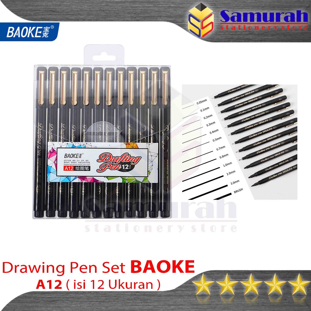 Jual Drawing Pen Calligraphy BAOKE A12 / Pena Kaligrafi A 12 ukuran ...