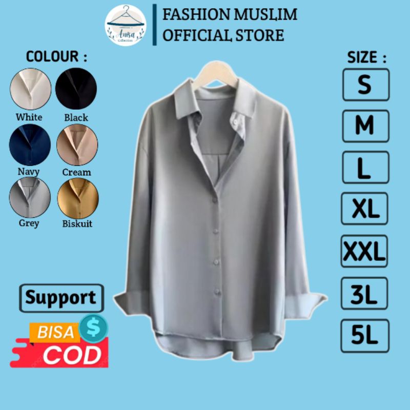 Jual Hemclo Kemeja Wanita Polos - LD 140 130 120 110 104 98 92 - Atasan Korea Basic - Atasan ...