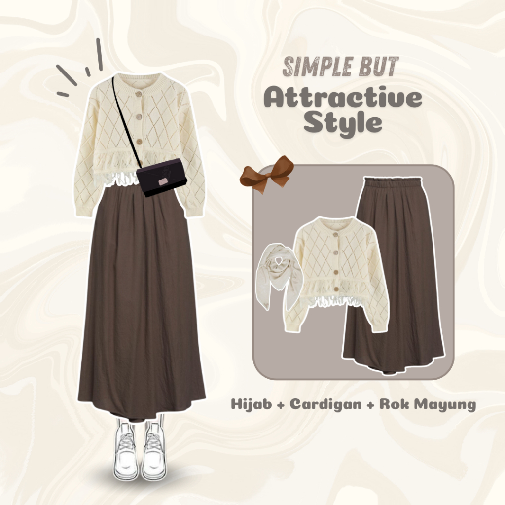 Jual Ootd Remaja Simpel 3in1 ( Hijab + Cardigan + Rok Mayung ) One Set Cewek Bumi Outfit Wanita ...