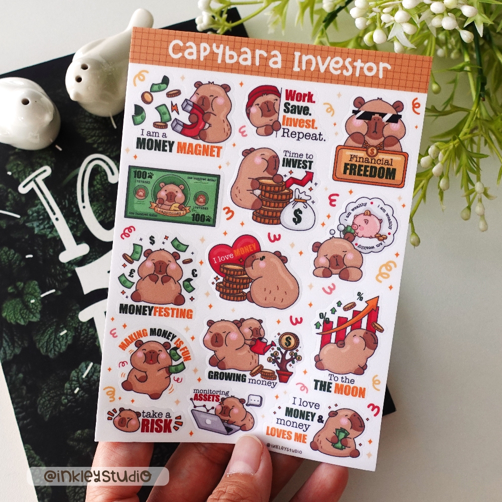 Jual Capybara Investor Sticker Sheet Series | Waterproof | Aesthetic ...