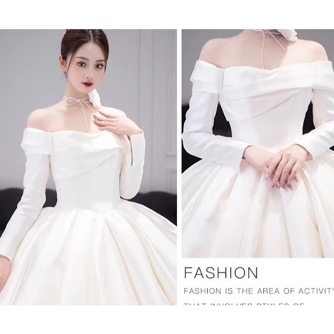 Jual GAUN PERNIKAHAN WEDDING DRESS BALLGOWN SATIN SABRINA / WHITE DRESS ...