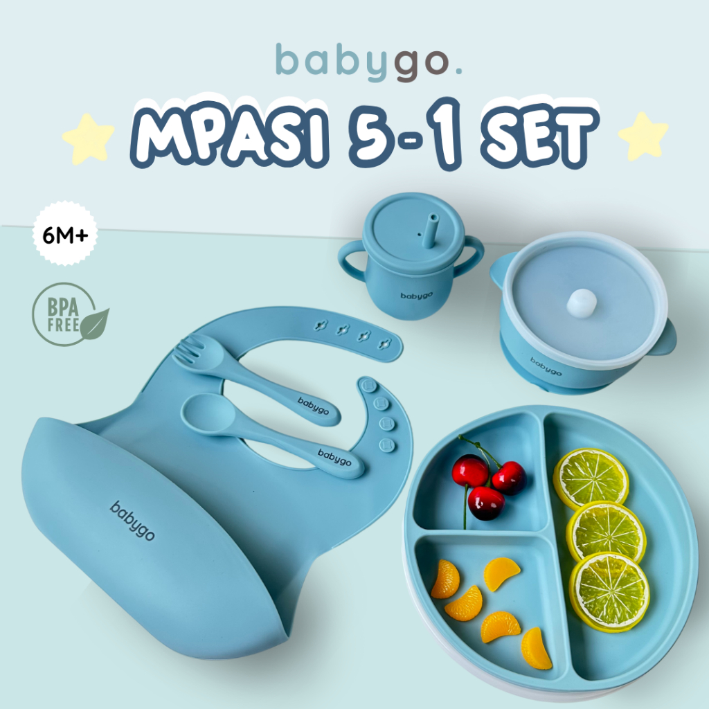 Jual BabyGo Peralatan Makan MPASI / Silicone Baby Feeding Set / Tempat ...
