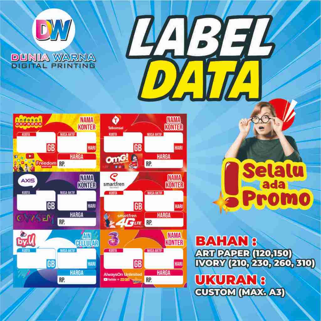Jual Cetak Display Harga Paket Data Etalase Konter Murah / Label ...