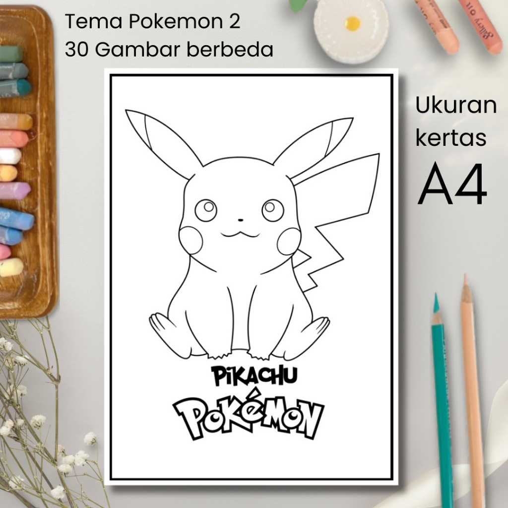 Jual 30 Gambar Kertas mewarnai anak / Coloring / Sketsa Tema Pokemon 2 ...