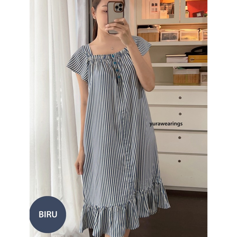 Jual Yura Dress Santai Rayon Halus Adem Lembut Motif Salur Hitam ...