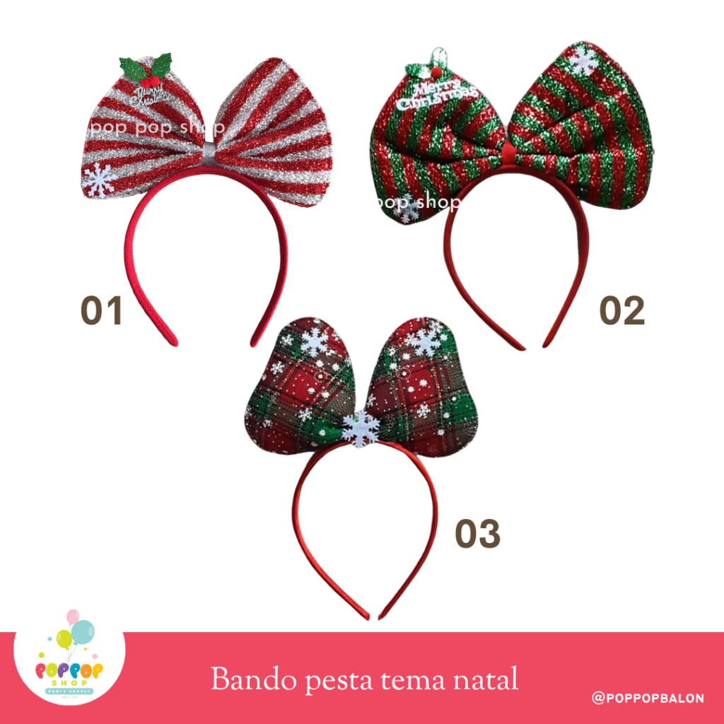 Jual BANDO NATAL MOTIF PITA / BANDO NATAL POHON DAN SANTA / bando ...