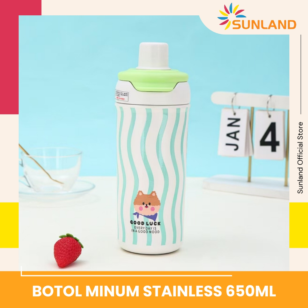 Jual SUNLAND Tumbler Botol Minum Aesthetic Lucu 650ML Anti Tumpah dan Tahan Dingin Stainless ...