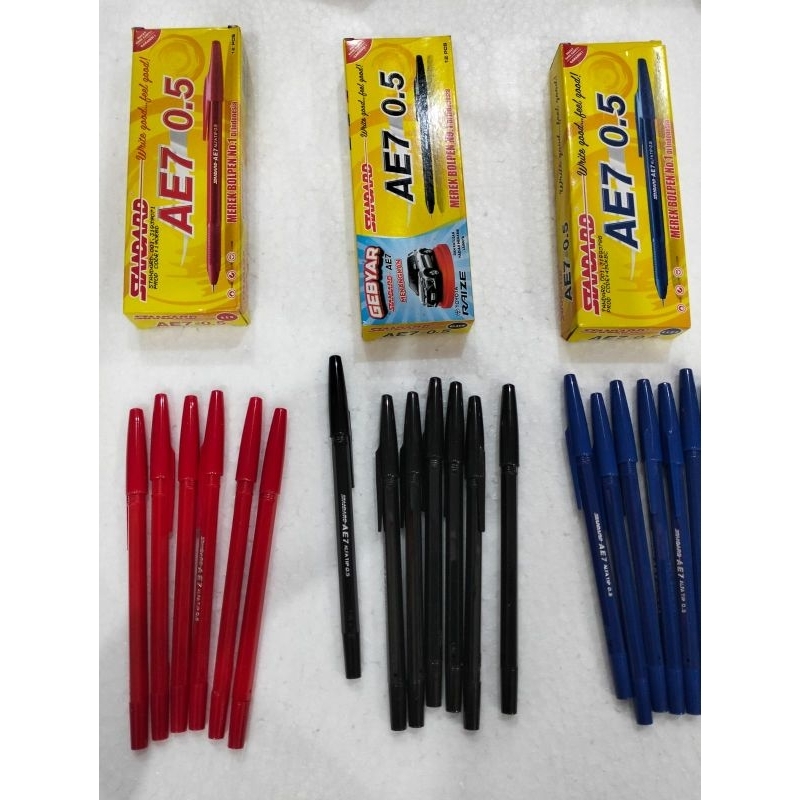 Jual JUAL (perkotak/perlusin) PEN AE 7 MERAH merk STANDART PEN AE7 ...