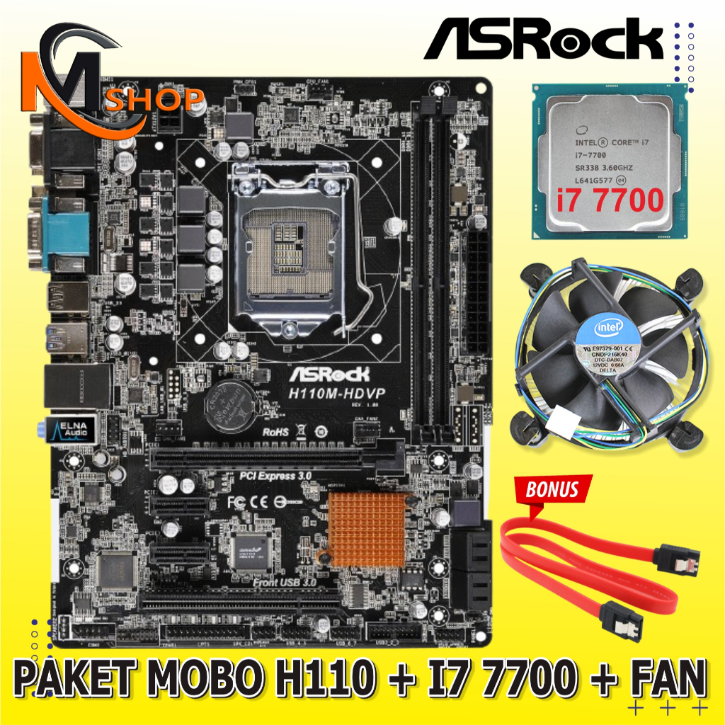 Jual Paket Mainboard Mobo Motherboard H110 LGA 1151 DDR4 + Processor Intel Core i7 7700 Gen 7 ...